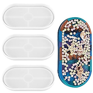 3 Pack Oval Coaster Mold Silicone Epoxy Resin Tray Mold Large DIY Casting Craft Decorating for Craft Jewelry Storage Home Decoration (Transparent White)