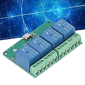 4 Channel Relay Module, Send Serial Commands PCB 10A 250VAC Overcurrent Protection USB Relay Expansion Board Drive Free Intelligent Control for PC