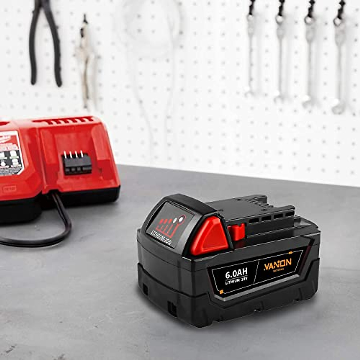 VANON 2 Pack High Output 6.0Ah M-18 Battery Replace for Milwaukee 18V Battery Lithium ion XC 48-11-1850 48-11-1852 48-11-1860 48-11-1828 with Premium Rechargeable System Chip Batteries