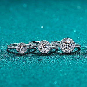 2 Carat Cushion Cut Halo Moissanite Round Cut/Shape Classic Yet Unique Halo Style Pave Set Diamond Engagement Ring Sterling Silver with 18K White Gold Plated Moissanite Ring for Women Ring Size 8