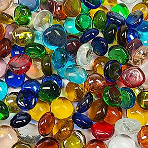 Meschett 50PCS Mini Glass Gems,Mixed Colour Mancala Stones Flat Bottom Marble Beads for Home Decorative Art Craft Vase Filler(0.5"~0.7")