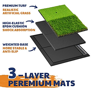 JAYA Golf Hitting Mat with Ball Tray, Heavy Rubber Base, Fairway & Rough Turf Golf Training Mat, Golf Tees and Rubber Tee Holder Included, Portable Golf Practice Mat for Indoor and Outdoor