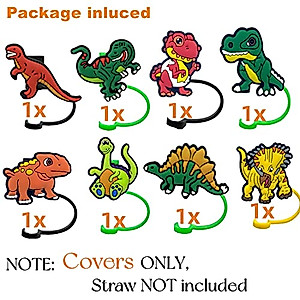 Straw Cover for Stanley Cups, 8pcs Dinosaur Straw Cover Cap - Reusable Dust-Proof Drinking Straw Tips Cover Fit for 6-8mm Straws for Starbucks Cups Tumbler Water Bottle Drink Condoms