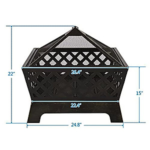 JAHH Fire Pit Garden Fire Pits with Heat-Resistant Coating Iron Tabletop Outdoor Wood Burning with Spark Screen Cover and Poker