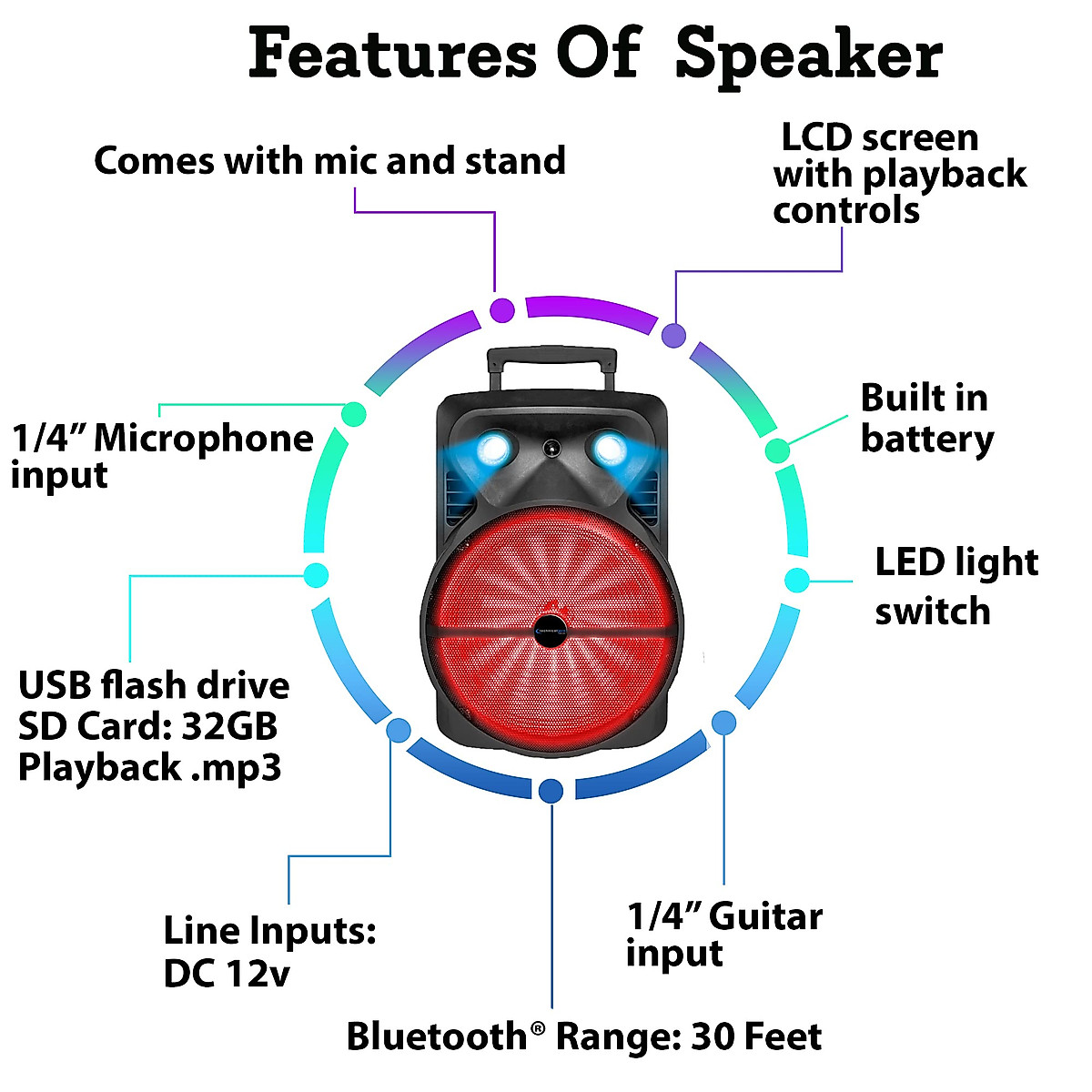 1600 Watts Bluetooth Speaker with Tripod, Wired Microphone & Remote Control | Rechargeable 15" Two Way Bluetooth DJ Light Speaker Package with USB SD Card inputs by Technical Pro
