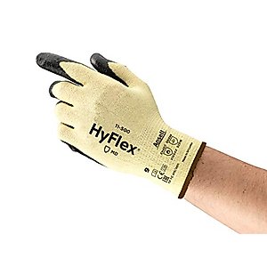 Ansell HyFlex 11-500 Kevlar Glove, Cut Resistant, Black Foam Nitrile Coating, Knit Wrist Cuff, Large, Size 9 (Pack of 12)