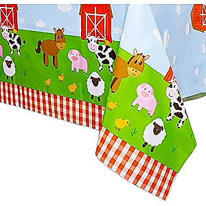 BLUE PANDA Farm Animal Birthday Party Tablecloth for Barnyard Decorations (54 x 108 in, 3 Pack)