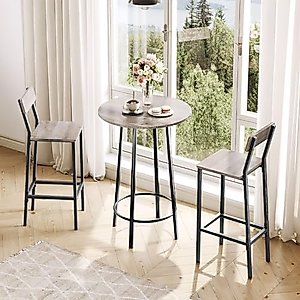 MAHANCRIS Bar Chairs, 25.6" Tall Counter Bar Stools, Set of 2 Bar Stools with Backrest, Kitchen Bar Stools with Footrest, for Dining Room, Bar, Easy Assembly, Greige BAHG03101