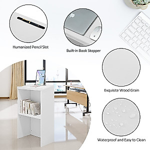 Panana Podium Stand- Portable Podium Stand Hostess Stand Desk with Adjustable Shelf for Churches, Lectern Classrooms, Office (White)