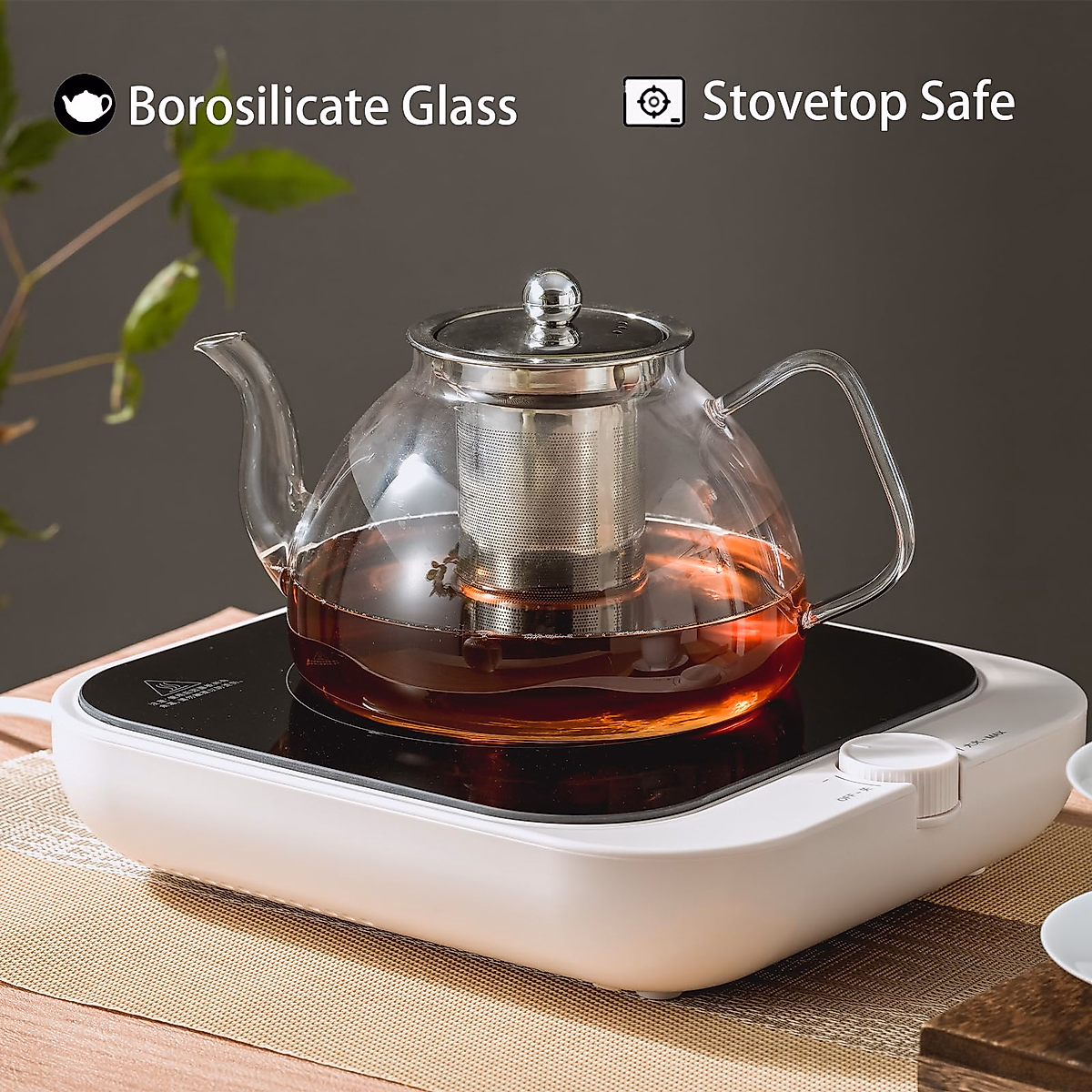 Wlasss Glass Teapot with Stainless Steel Removable Infuser (1200 ml/40 oz), Glass Tea Kettle Stovetop Safe for Blooming and Loose Leaf Tea