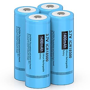 PKELL ICR18500 Rechargeable Li-Ion Batteries 3.7V 1400mah with Flat Top for Flashlight,Solar Garden Light(4pc)(They are Not AA,AAA Size Batteries)