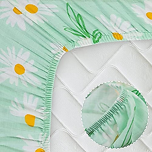 HYPREST Muslin Crib Sheets 2 Pack - 100% Muslin Cotton Crib Sheets -Yellow and Blue Fitted Crib Sheets with Daisy Printed - Floral Crib Sheets for Baby Girls Boys Toddler Soft Breathable Skin-Friendly