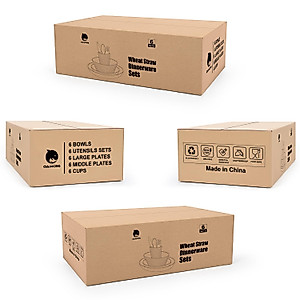 42 Pieces Wheat Straw Dinnerware Set - OAMCEG Plastic Dinner Set for 6, Kitchen Plates and Bowls Set, College Dorm Microwave Dishes, Unbreakable Plastic Outdoor Camping Dishes, Black