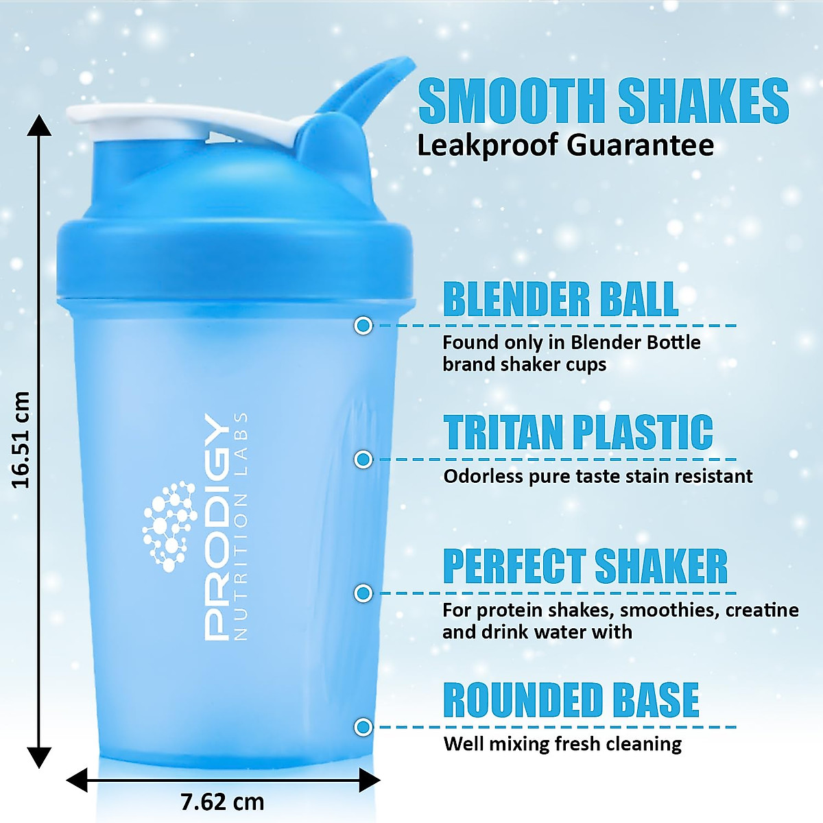 Prodigy Nutrition Labs Premium Shaker Bottle Perfect for Protein Shakes and Pre Workout -14 Ounce (Blue)