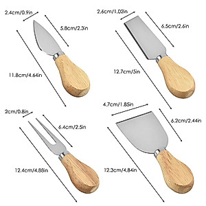 DanziX 6 Pcs Cheese Knife Set, Wood Handle Stainless Steel Cheese Cutter Fork Spreader Slicer with 2 Pcs Wooden Butter Knife