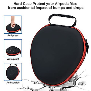AirPods Max Case Hard Carrying Case for New AirPods Max Portable Storage Bag with Mesh Pocket for AirPods Max Accessories (Black + Red)