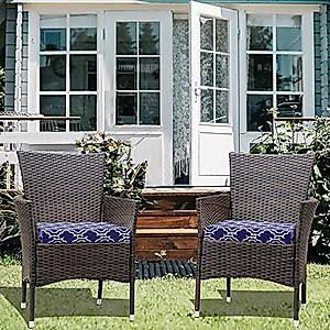 Basic Beyond Indoor/Outdoor Chair Cushions, Waterproof Patio Furniture Cushions - Square Corner Seat Cushions for Patio Furniture with Ties, 18.5"x16"x3", Navy Trellis, 4 Count (Pack of 1)