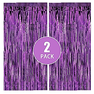 AIBIIN 2 Pack of 3.3x6.6ft Purple Foil Fringe Curtain Purple Streamers Backdrop Curtains for Purple Party Decorations Purple Wedding Birthday Bachelorette New Year Decor Photo Shoot Props