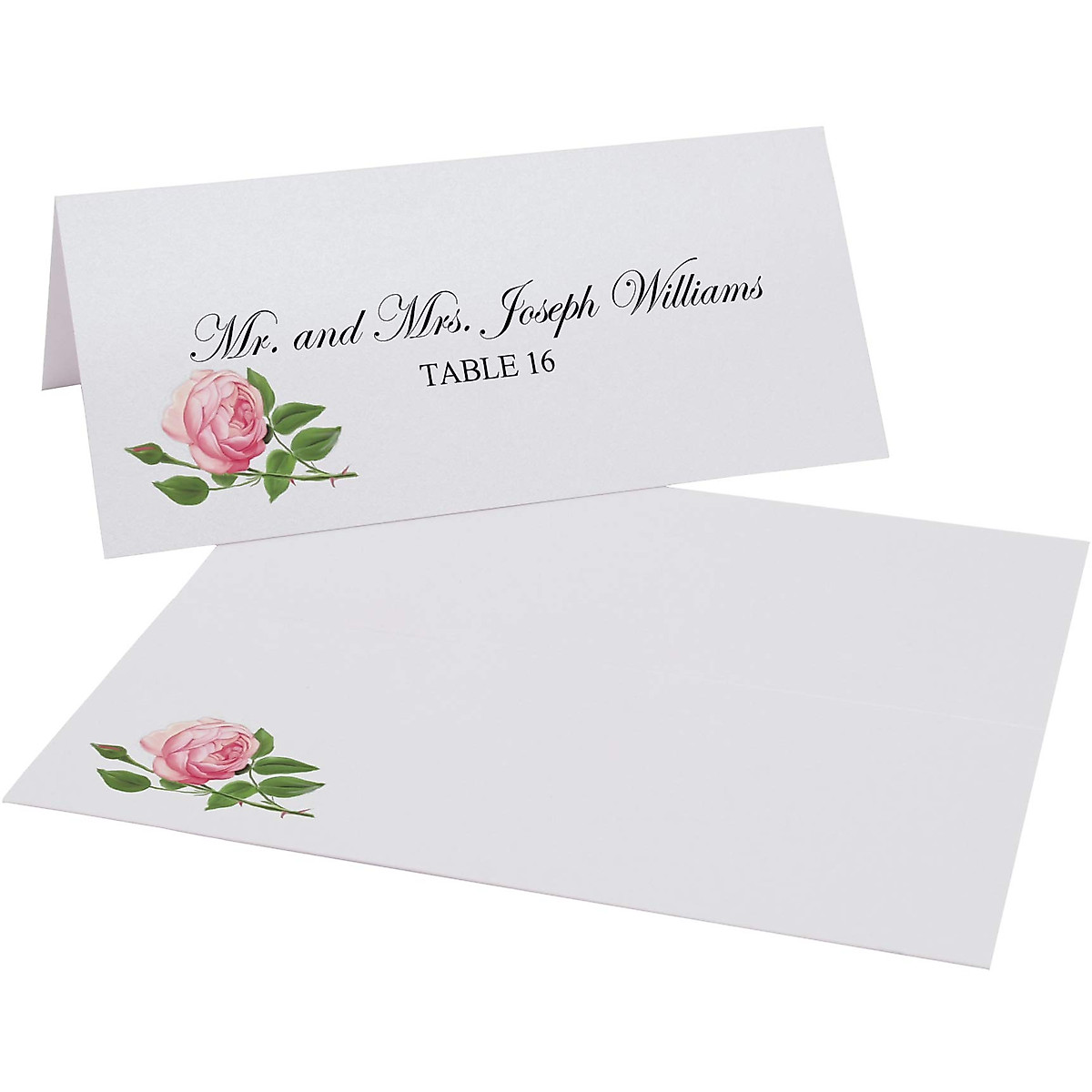 Pink Tea Rose Printable Place Cards, Set of 60 (10 Sheets), Laser & Inkjet Printers - Wedding, Party, Dinner, and Special Events - Made in the USA