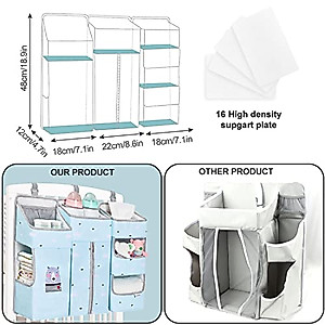 TOCKONIMN Hanging Diaper Caddy Organizer for Baby Crib - 3-in-1 Diaper Stacker for Changing Table Nursery Organization Storage Holder for Baby Essentials Attachment Portable Combining Clothing (Blue)