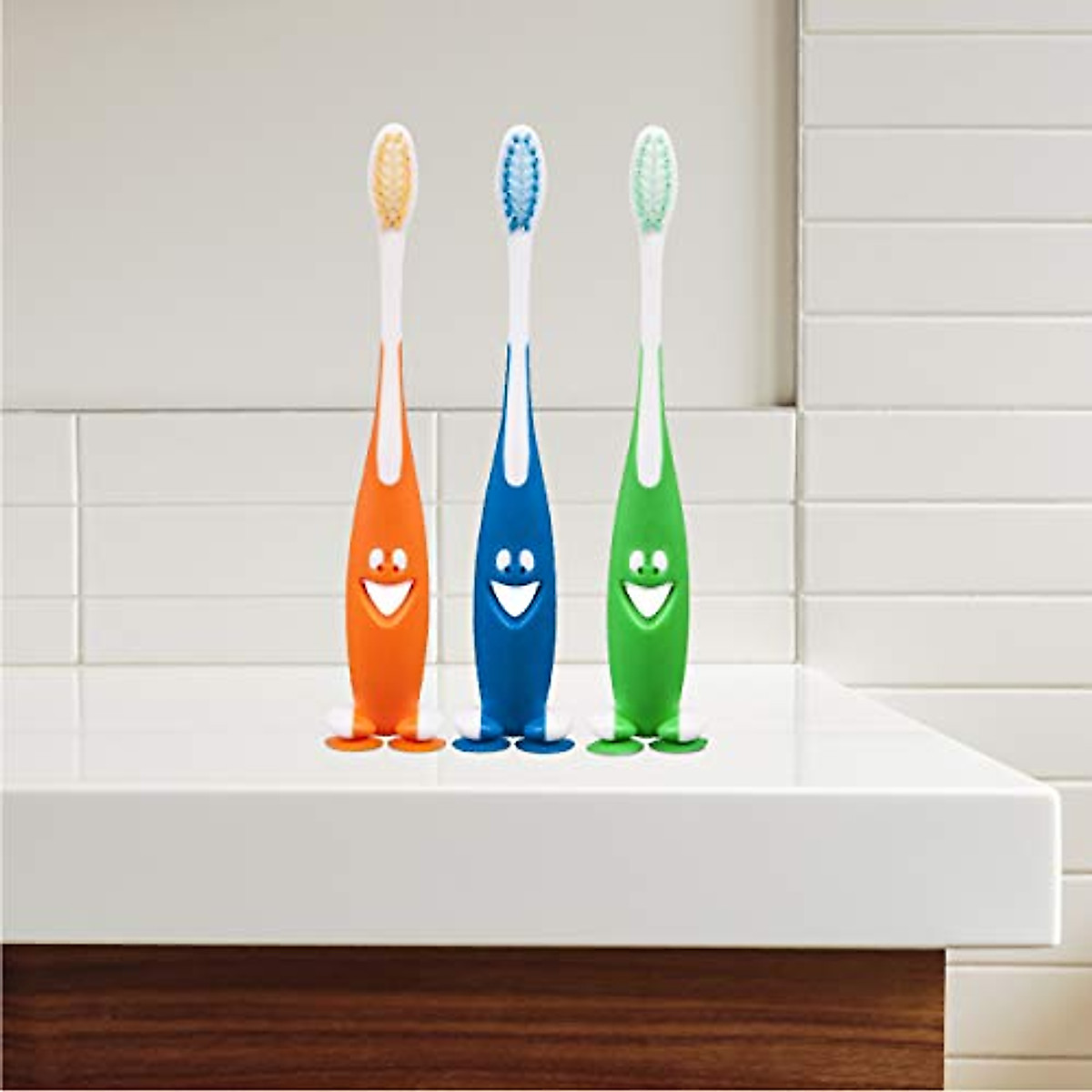 RM Oral Kids Healthy Smiles Suction Cup Soft Toothbrushes, 3 Count Twin Pack
