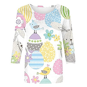Women Happy Easter Graphic Shirt 3/4 Sleeve Tops Blouse Crewneck Tshirts Tees 2023 Cute FUUNY Basket Gift Clothes Tops