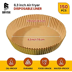 Air Fryer Liners, 150Pcs Non-Stick Waterproof Liners Disposable Air Fryer Liner Heat-Resistant Food Grade Parchment for Roasting Cooking Microwave (6.3 Inch)