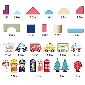 120PCS Wooden Blocks, Preschool Learning Educational Toys, Wooden Toddler Toys with City Map Construction, Stacking Blocks for 3+ Years Old Kids Boys Girls Children (Multicolored)