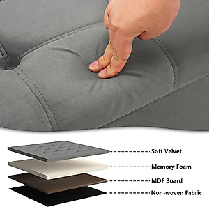 YOUDENOVA 30 Inches Folding Storage Ottoman Bench, Velvet Storage Chest, Footrest Couch with Wooden Legs, Support 350lbs for Bedroom, Living Room, Hallway, Grey