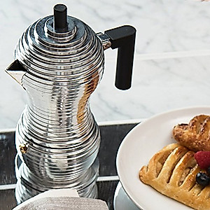 Alessi MDL02/3 B Pulcina Stove Top Espresso 3 Cup Coffee Maker in Aluminum Casting Handle And Knob in Pa, Black