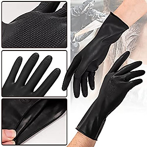 Noverlife 5 Pairs Hair Dye Gloves, Black Reusable Salon Hair Coloring Latex Gloves, Thick Rubber Gloves for Cleaning Cooking Dishwashing
