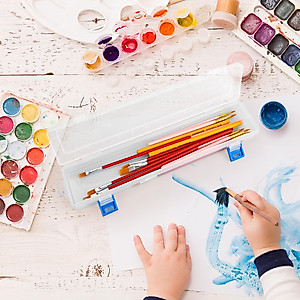 KEJJNYER 6 Pack Long Paint Brush Storage Case, 13 x 2.7 x 1.3 Inch Clear Paint Brush Holders Hinged Lid Plastic Drawing Pen Paint Brush Case Storage