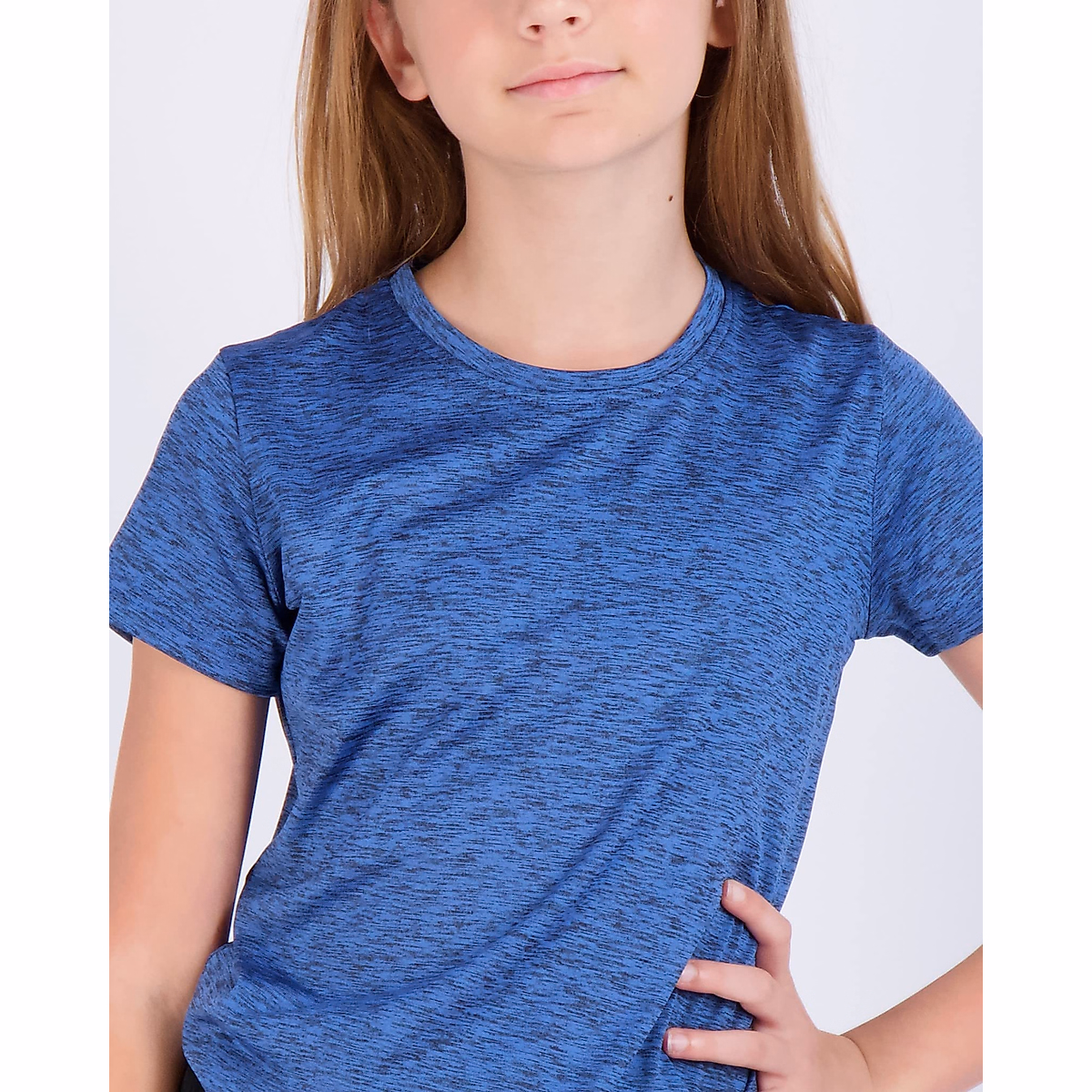 Real Essentials 4 Pack: Girls Short Sleeve Shirts Tees Active Quick Dry Fit Crew Neck T-Shirt Active Athletic Tops Soccer Sports Yoga Young Teen Chica's Kids Zebra Summer Clothes - Set 7, LG (14)