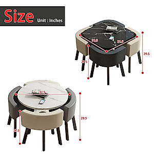 Dining Table Set Table Imitation Marble Top Dining Room Table Set for Small Spaces, Kitchen Table and Chairs for 4, Dining Set w/ 4 Chairs, Padded Seats & Backrests, Wooden Frame ( Color : Gray round