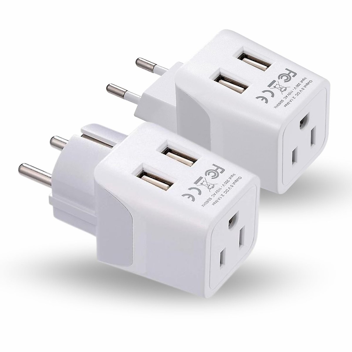 Ceptics Europe Travel Adapter Plug Set Schuko - with 2 USB + USA Socket Input - Type E/F and Type C - Ultra Compact - Safe Grounded Perfect for Cell Phones, Laptops, Camera Chargers (CTU-9-9C-PK)