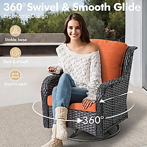 XIZZI Patio Furniture Set with Fire Pit Table,7 Pieces Outdoor Furniture with Swivel Rocking Chairs,All Weather Wicker Outside Conversation Sets for Balcony,Deck,and Backyard,Brown Rattan Orange Red