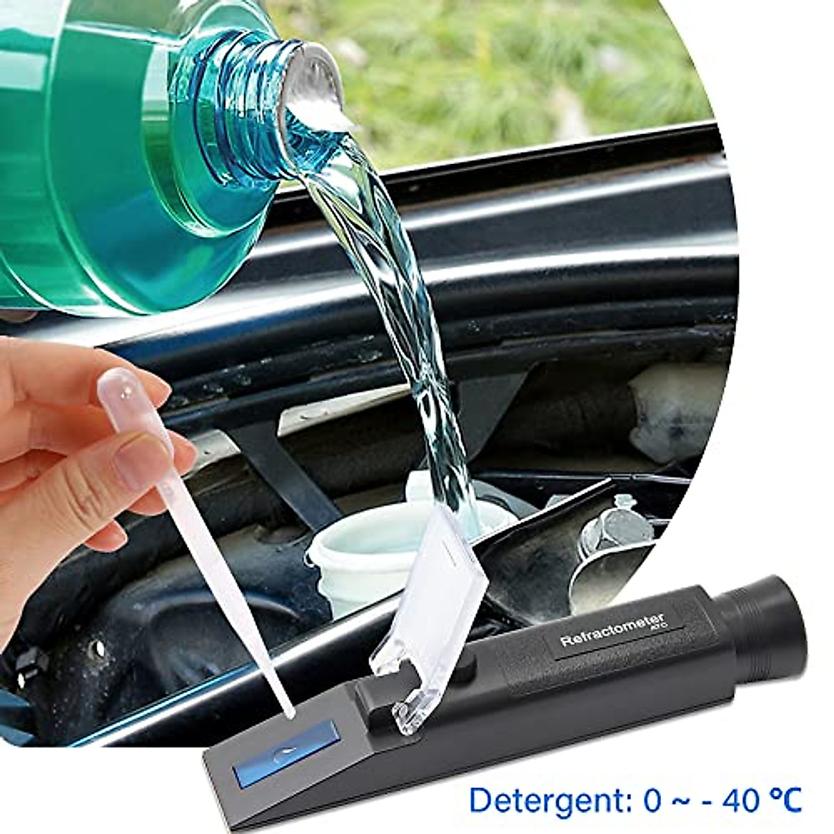 BUZHI Car Freeze Refractometer, Car Freeze Refractometer Multifunctional Auto Coolant Tester Urea Propylene Glycol Glycol Detergent Battery Liquids Test Device