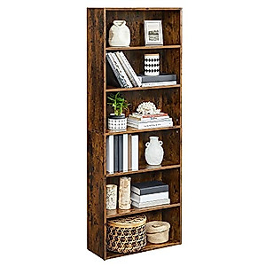VASAGLE Bookshelf, 6-Tier Open Bookcase with Adjustable Storage Shelves, Floor Standing Unit, Rustic Brown ULBC166X01