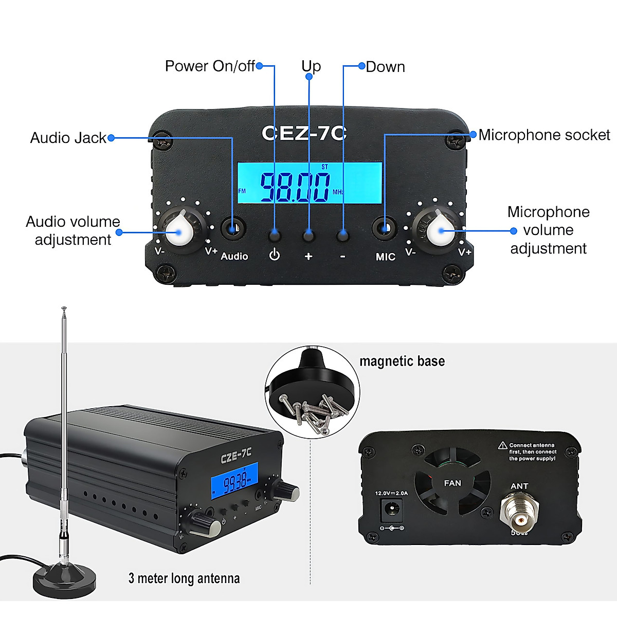 FM Transmitter for Church, Long Range FM Broadcast Transmitter for Drive-in Movie, Church Parking Lot, Lights Fireworks Show,Fireworks Display,School, Supermarket Events