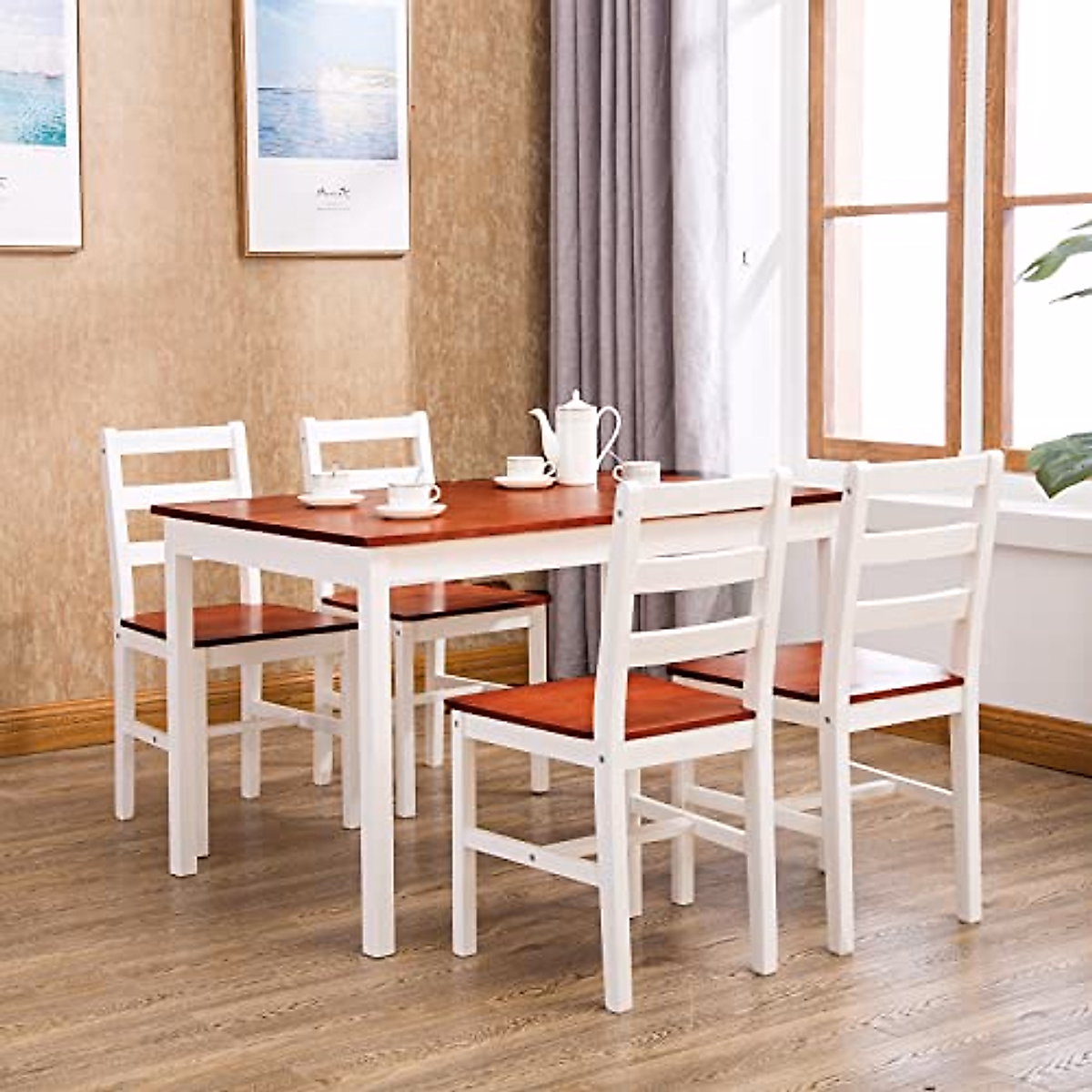 5-Piece Dining Table Set, Kitchen Dinner Table and 4 Chairs
