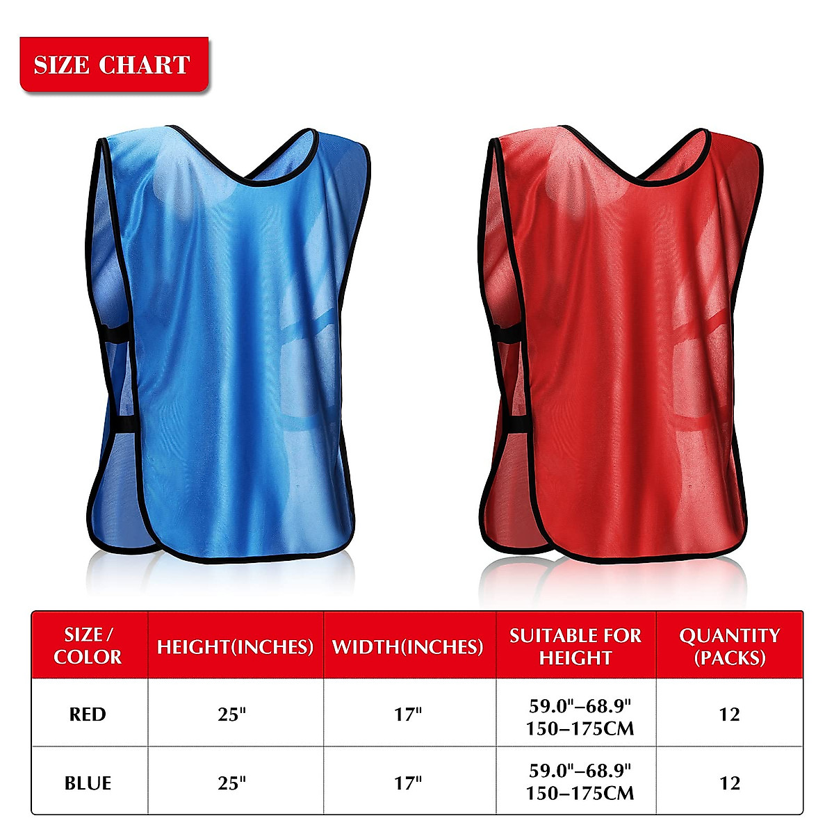 Geyoga 24 Pack Pinnies Scrimmage Vests Practice Jersey for Men Soccer Vests Adult Soccer Team Training Vest(Blue, Red)