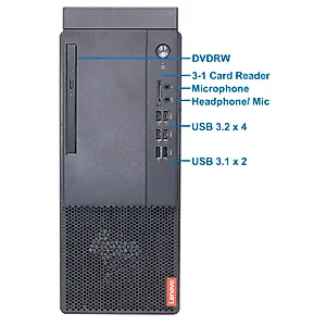 Lenovo V50T Desktop Tower, Intel i7-10700, 32GB RAM, 2TB NVMe SSD, HDMI, VGA, DVDRW, Card Reader, AC Wi-Fi, BT 5.1, Windows 11 Pro, Black