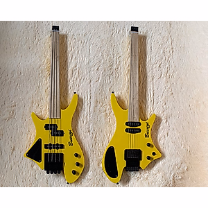 4 String Bass/ 6 String Lead Fretless Headless Tremolo Busuyi Guitar Right (Yellow)