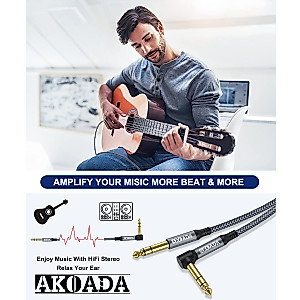 AkoaDa 1/4 inch TRS Audio Cable (2Pack 15FT), 6.35mm Male Jack Balanced Stereo Cord,6.35 Instrument Interconnect Wire for Electric Bass,Keyboard,Mixer,Amplifier/Amp,Speaker,etc