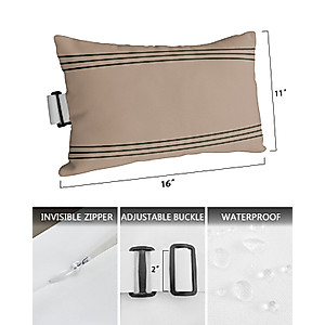 Chaise Lounge Head Resting Pillows, Retro Brown Beckground Dark Green Stripes Outdoor Chaise Pillows, Waterproof Patio Furniture Pillows with Insert and Adjustable Elastic Stripe for Beach Chair