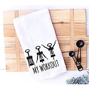 Handmade Funny Kitchen Towel - 100% Cotton Funny Hand Bar Towels for Wine Lovers, Corkscrew Workout - 28x28 Inch Perfect for Hostess Housewarming Christmas Mother’s Day Birthday Gift (My Workout)