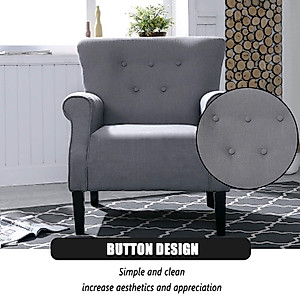 Festival Depot 1 Piece Indoor Modern Fabric Furniture Accent Arm Chair Single Sofa for Living Room Bedroom with Comfortable Seat (Grey)
