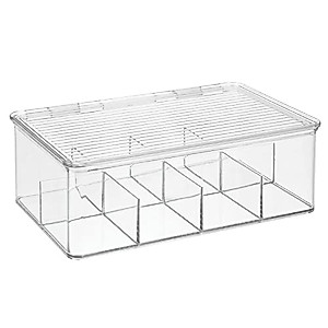 mDesign Plastic First Aid Kit Storage Box with Clear Top Lid for Bathroom, Kitchen, Cabinet, Closet, Drawer - Organizes Medicine, Ointments, Adhesive Bandages, Dental, 8 Divided Sections - Clear