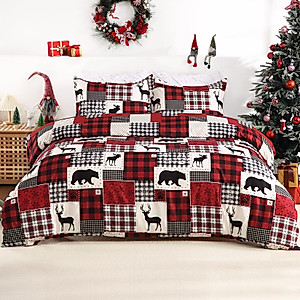 STARBEDIA Christmas Duvet Cover King, Soft Brushed Microfiber Comforter Cover Sets, Reindeer Printed Holiday Theme Bedroom Decorative Bedding (King Size, Christmas Plaid Deer)