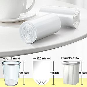 4 Gallon Small Trash Bags 220 Count, Clear Waste Basket Trash Bags for Bathroom, Kitchen, Bedroom, 5 Gallon Garbage Bags Unscented Can 15 Liters